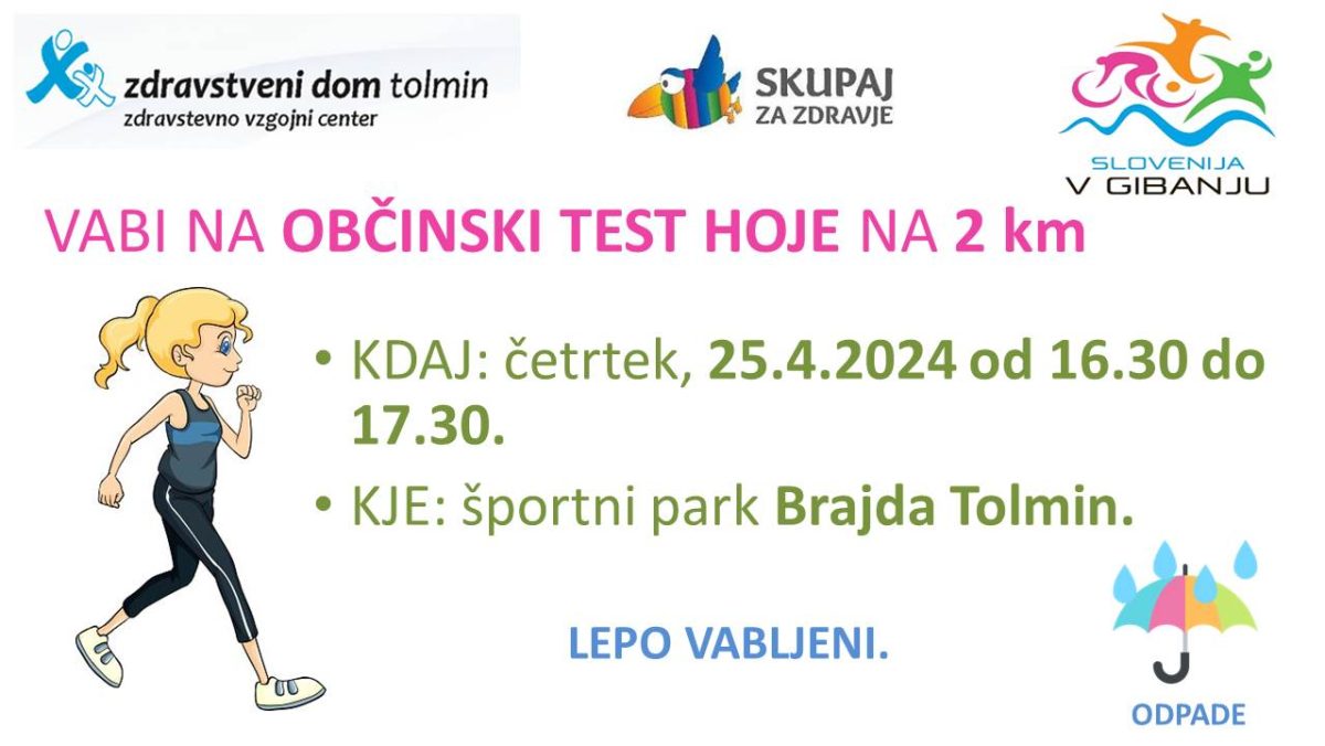 VABILO NA TEST HOJE – Zdravstveni dom Tolmin